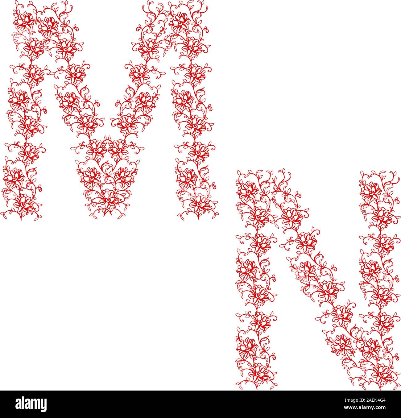 Hand drawing ornamental alphabet. Letter MN Stock Vector Image & Art ...