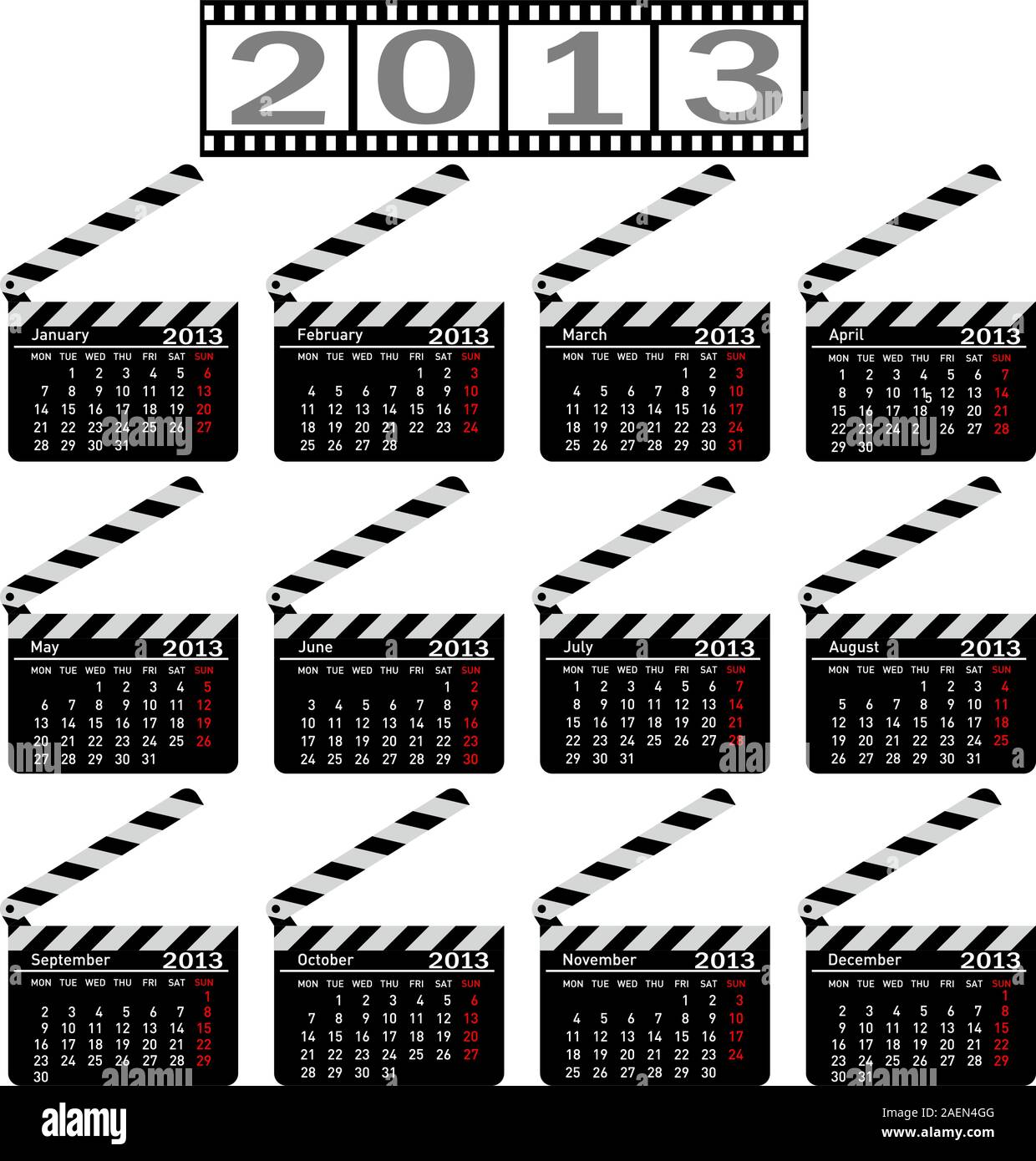 calendar for 2013, movie clapper board. Vector Illustration Stock ...