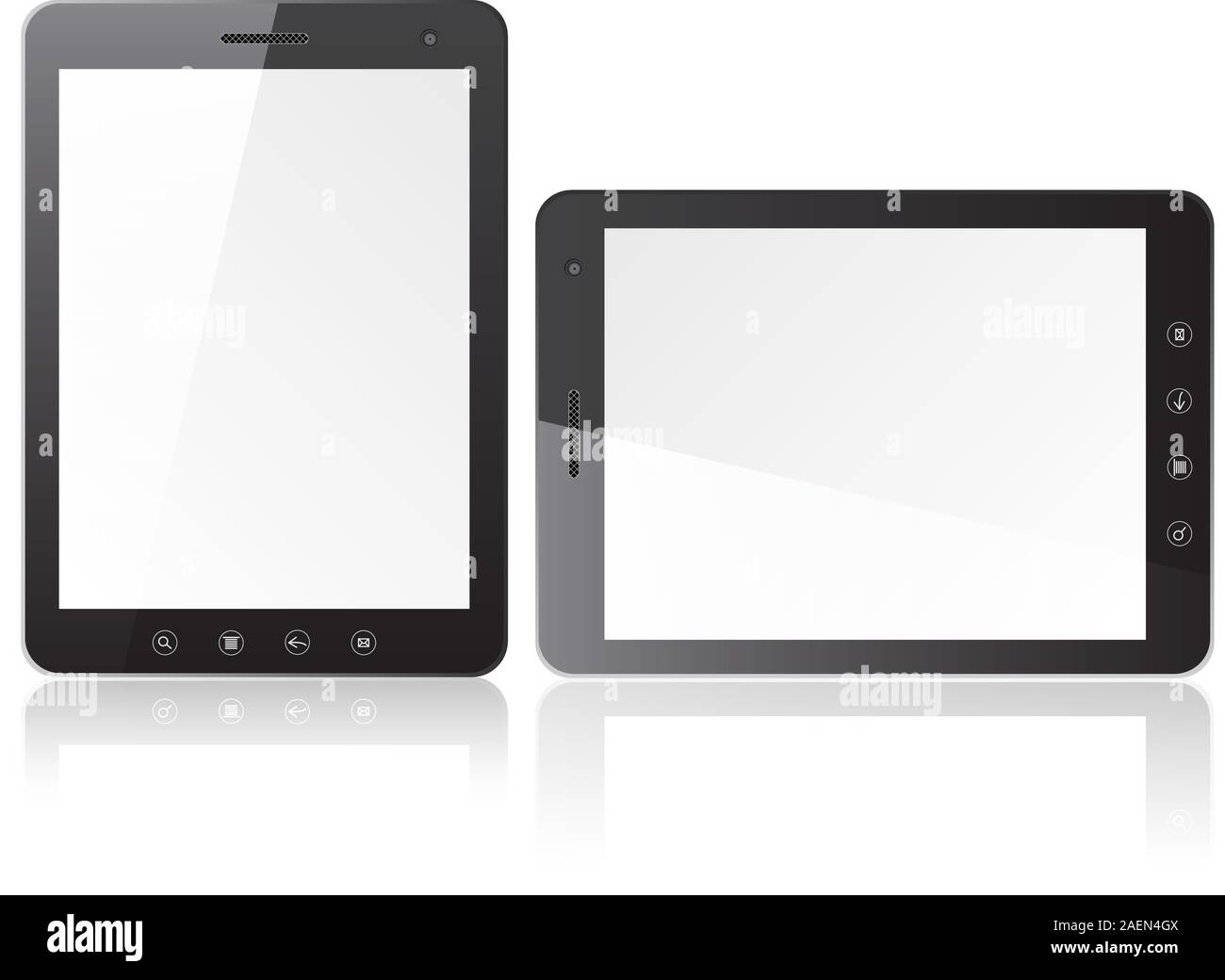 Two tablet PC computer with blank screen isolated on white background ...