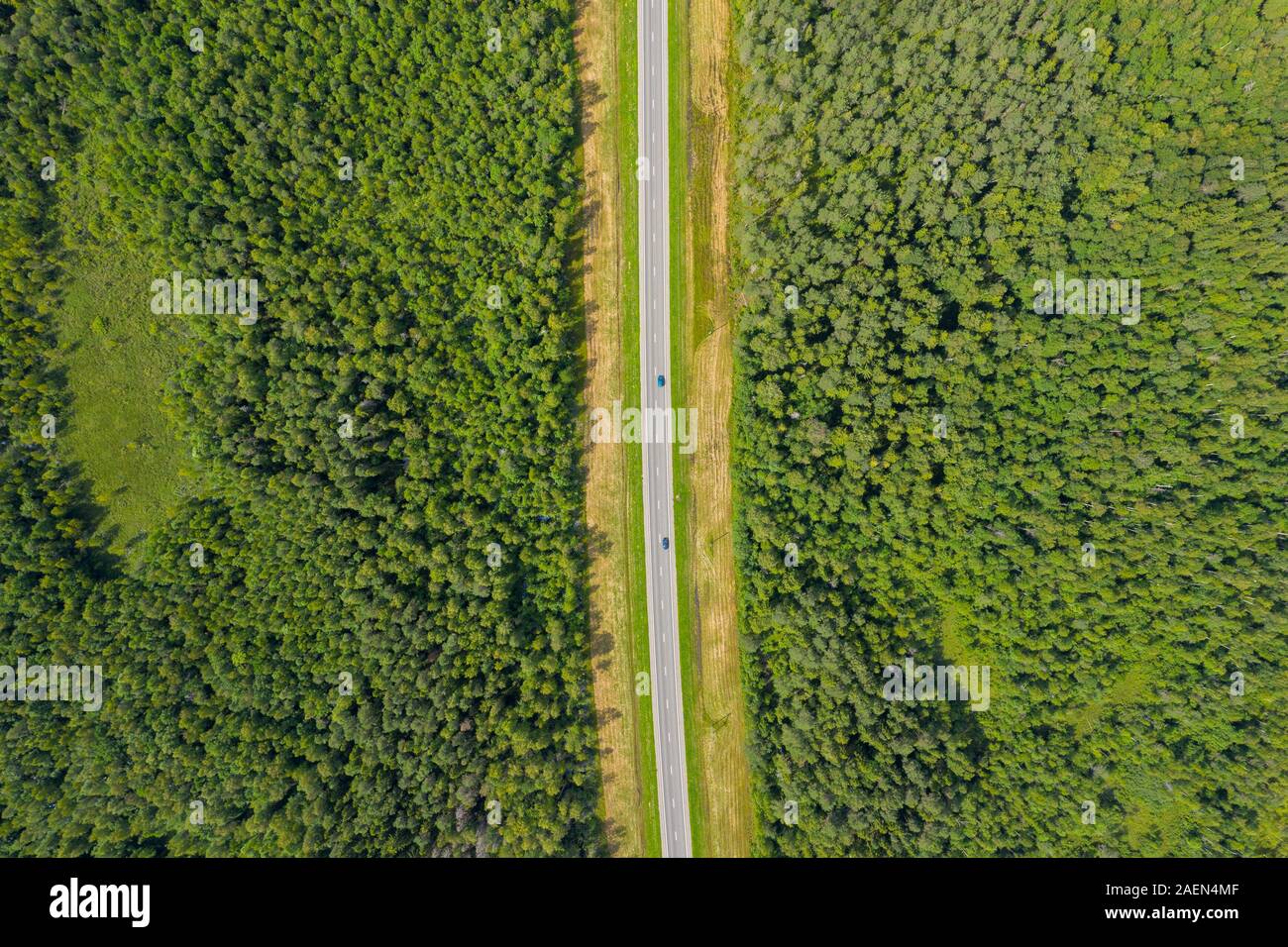 Aerial top view on country road Stock Photo - Alamy