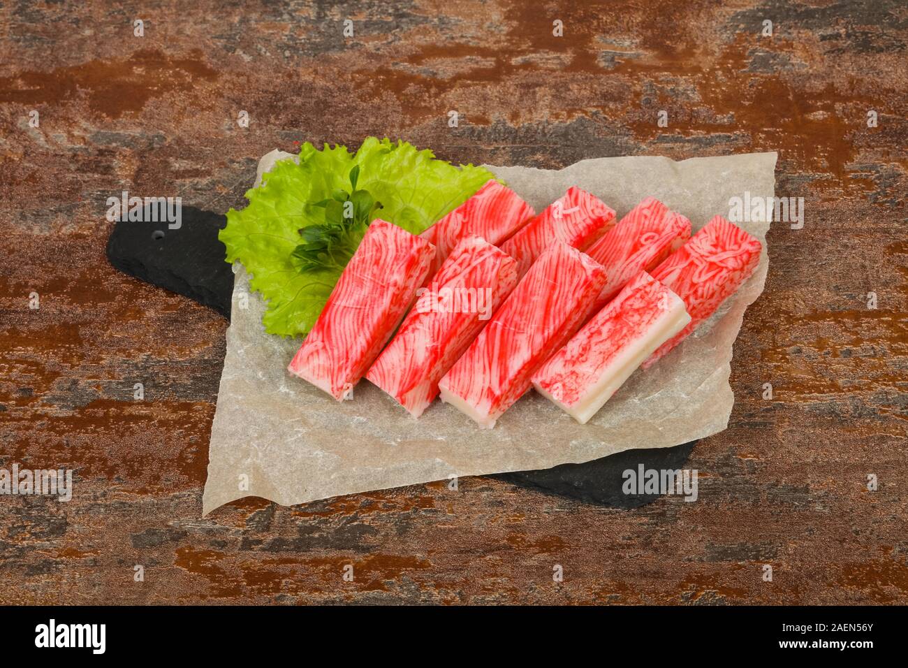 Crab surimi stick served salad leaves Stock Photo - Alamy