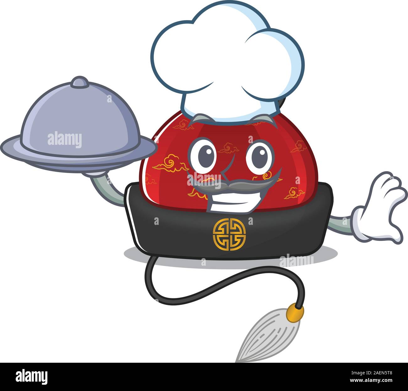 smiling traditional chinese hat as a Chef with food cartoon style ...