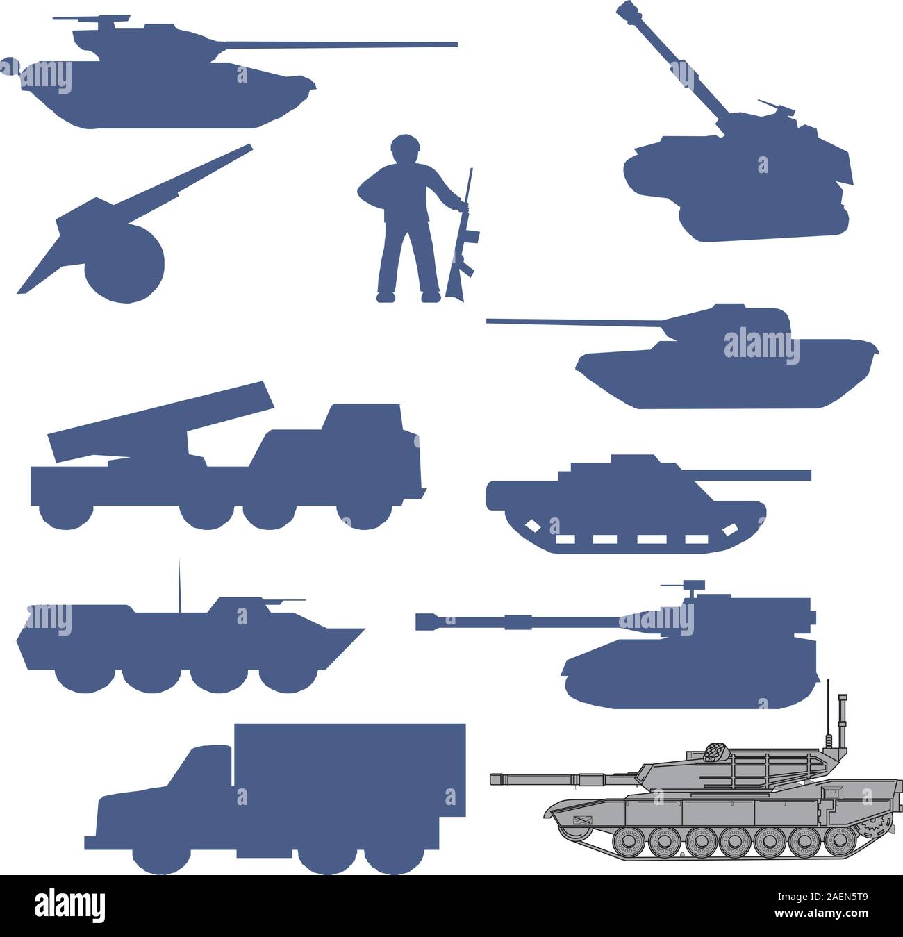 Collection set of tanks of guns and military technology Stock Vector ...
