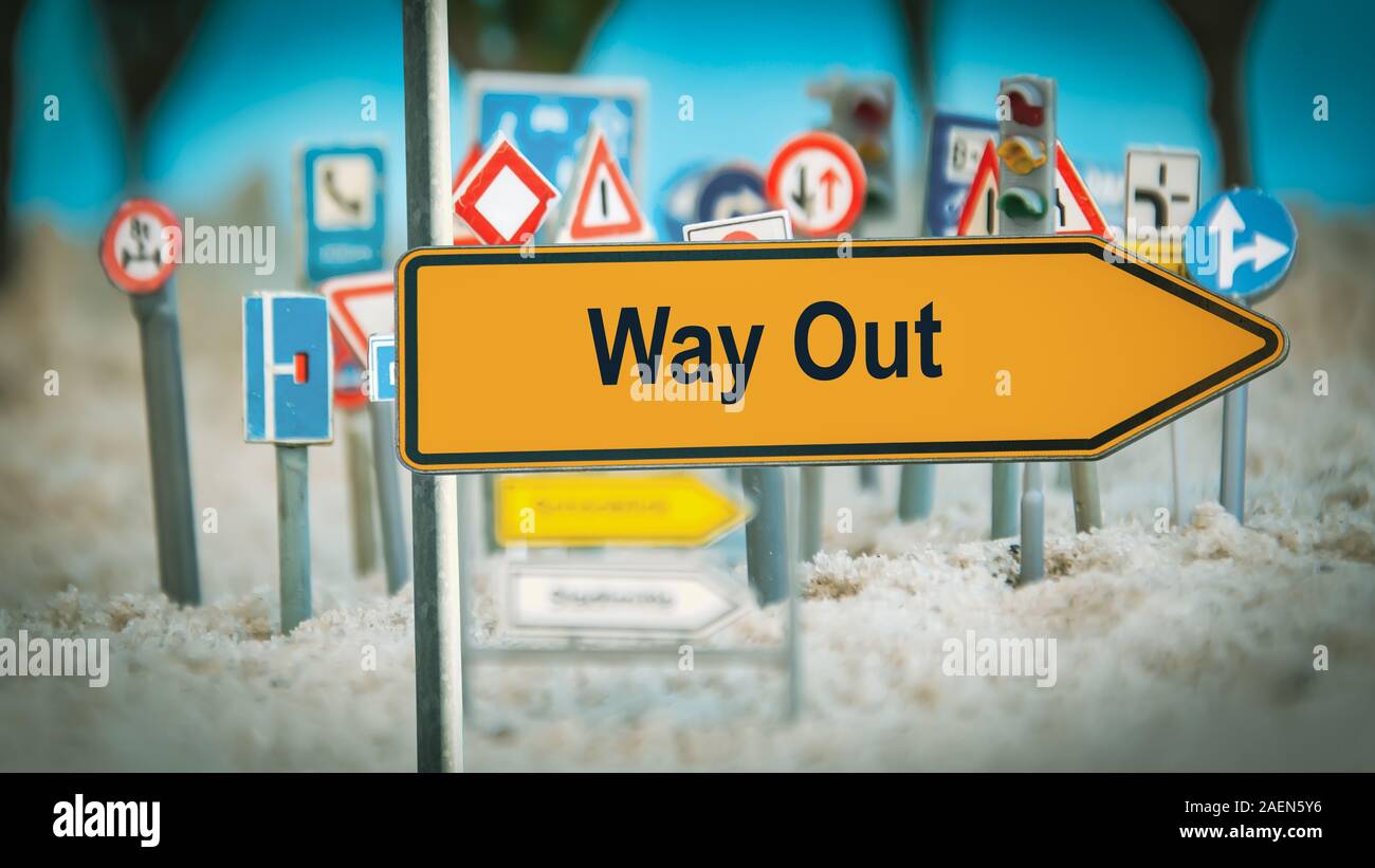 Street Sign the Direction Way to WAY OUT Stock Photo - Alamy