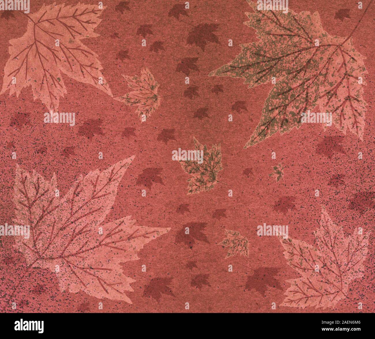 Abstract seasonal paper. Hand drawn autumn leaves on textured paper ...