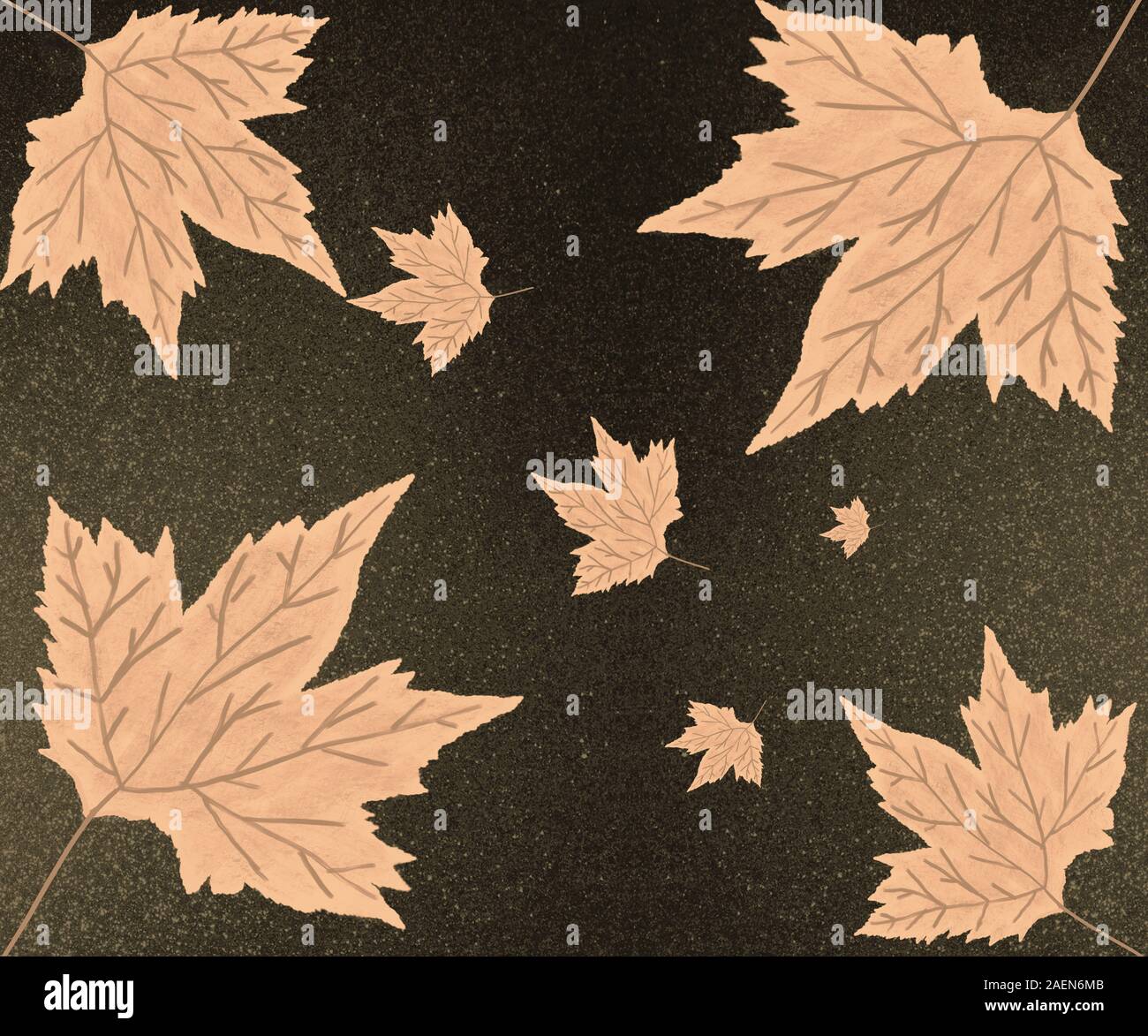 Abstract seasonal paper. Hand drawn autumn leaves on textured paper ...