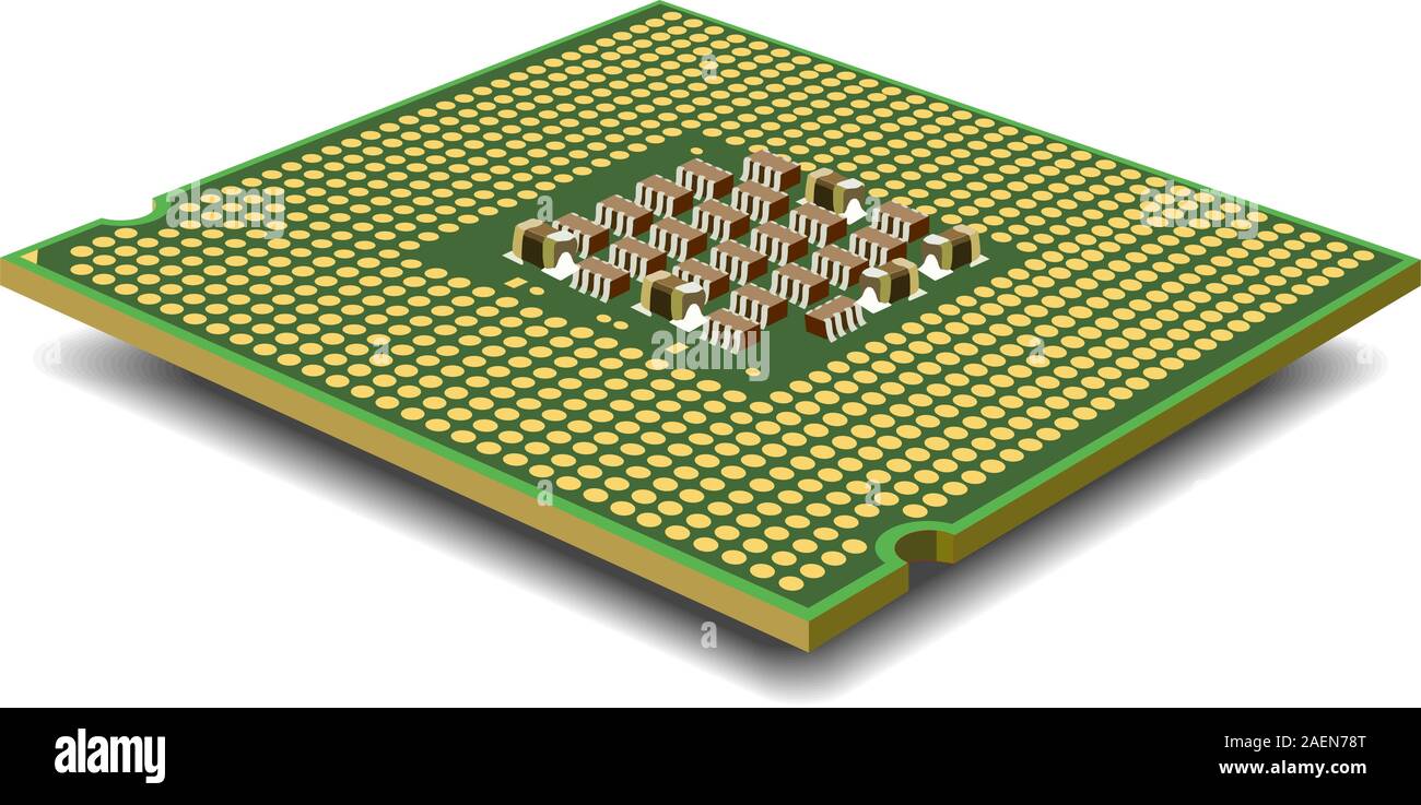 computer processor on a white background is isolated gold color with a ...