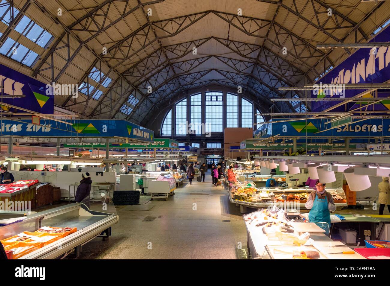 Riga / Latvia - 02 December 2019:Riga Central Market pavilion interior ...