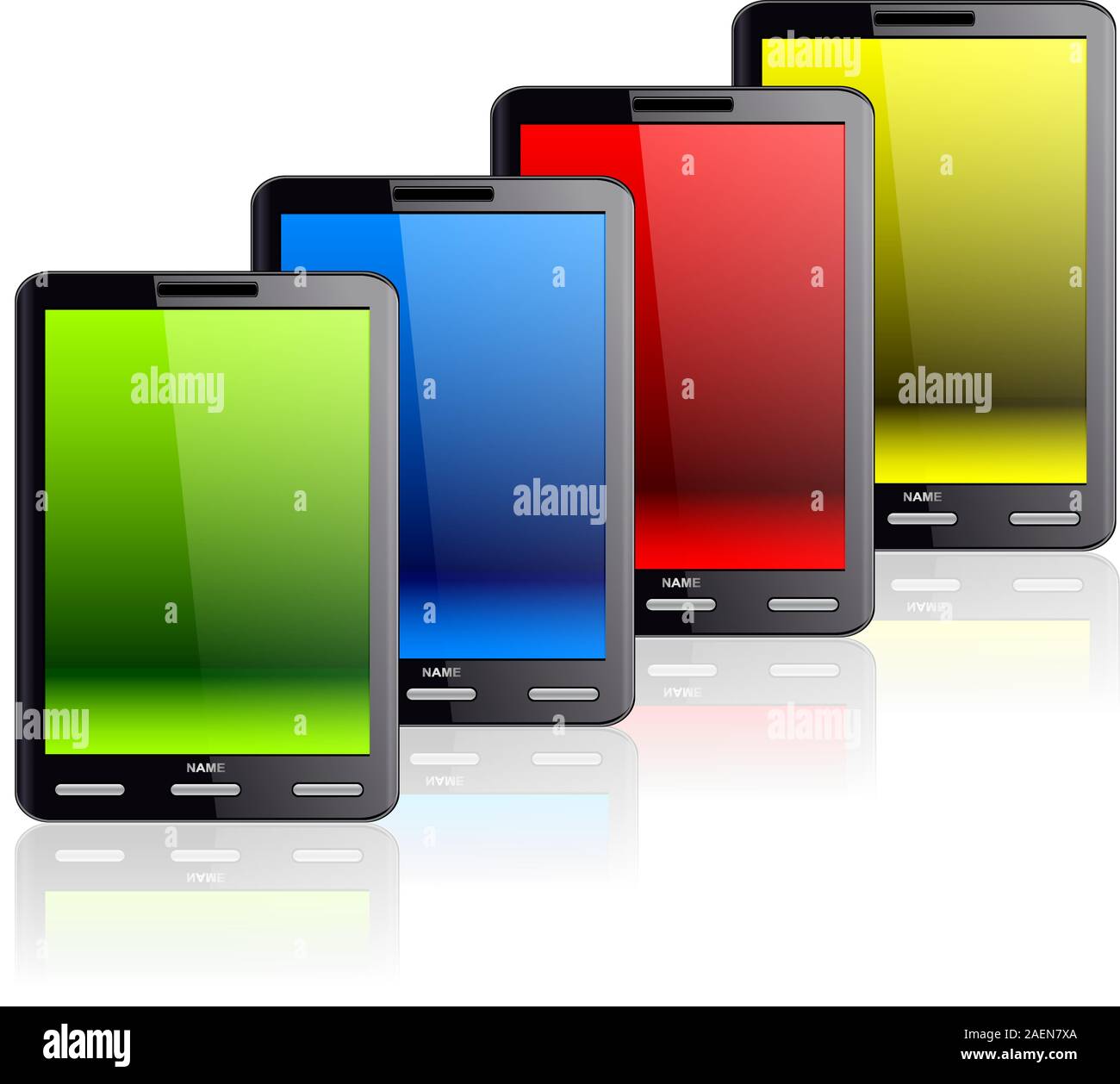 Vertical Tablet computer isolated on the white background. Four ...