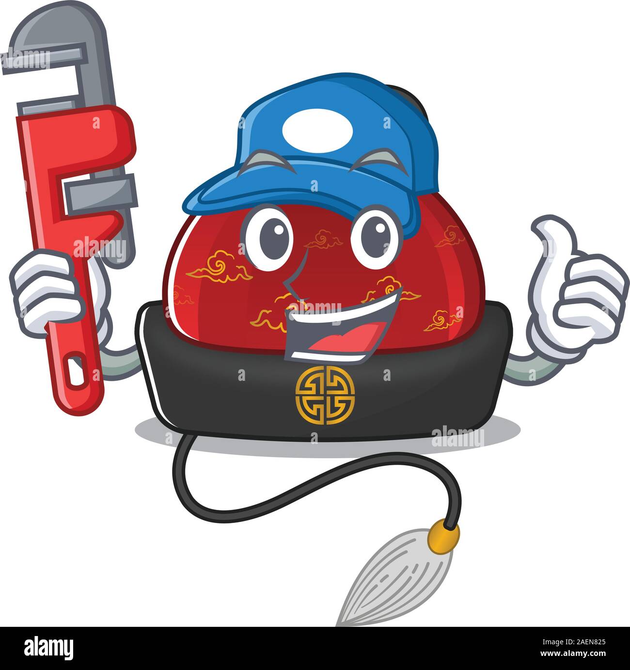 Plumber Traditional chinese hat on cartoon character mascot design ...