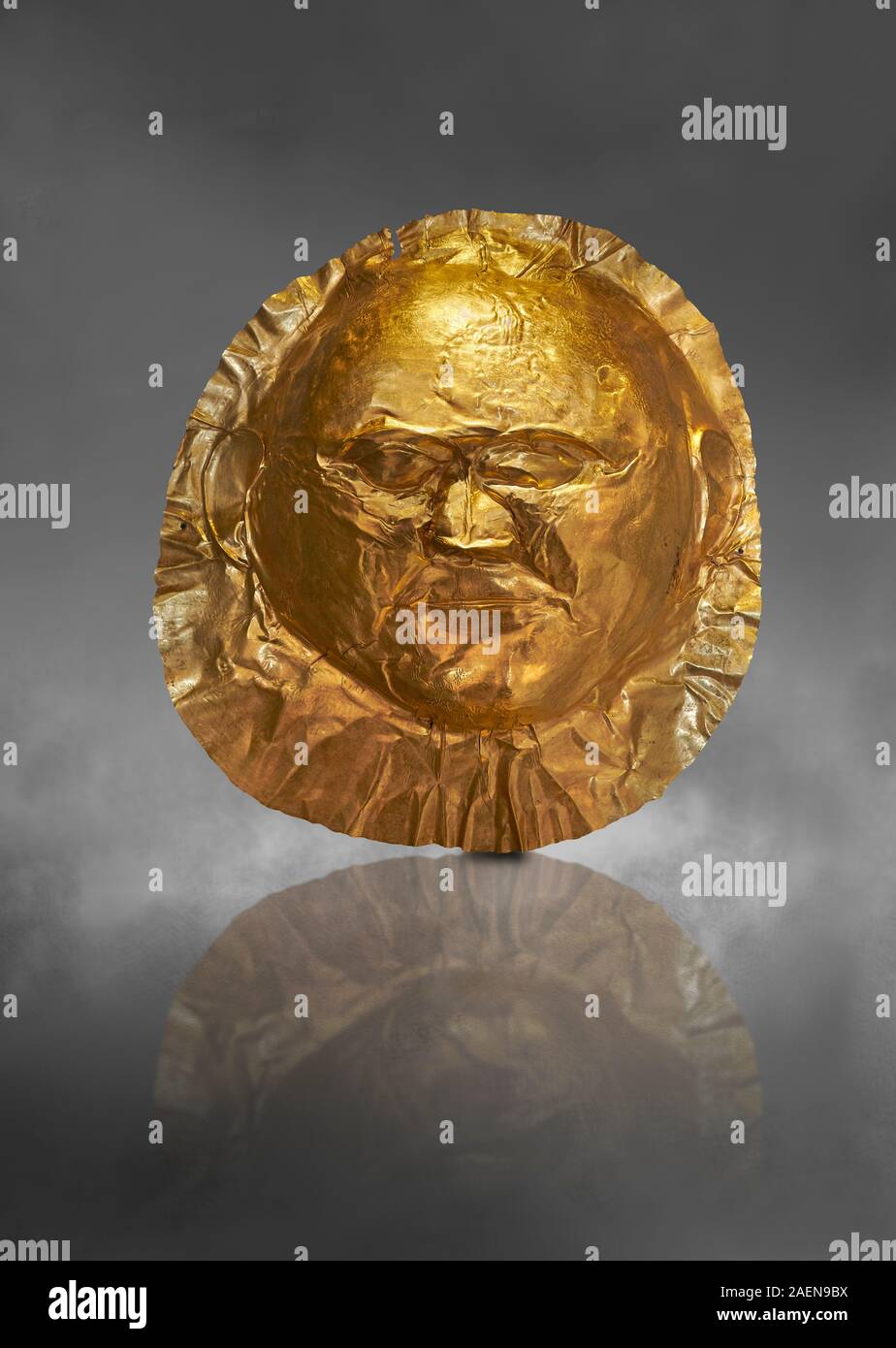 Mycenaean gold death mask, Grave Cicle A, Mycenae, Greece. National ...