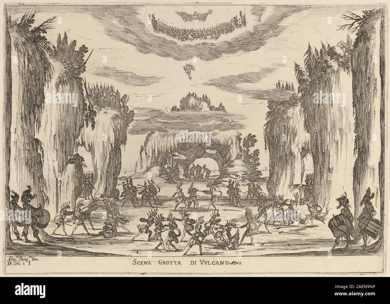 An etching by Stefano Della Bella from 1637 depicting the scene Grotto ...