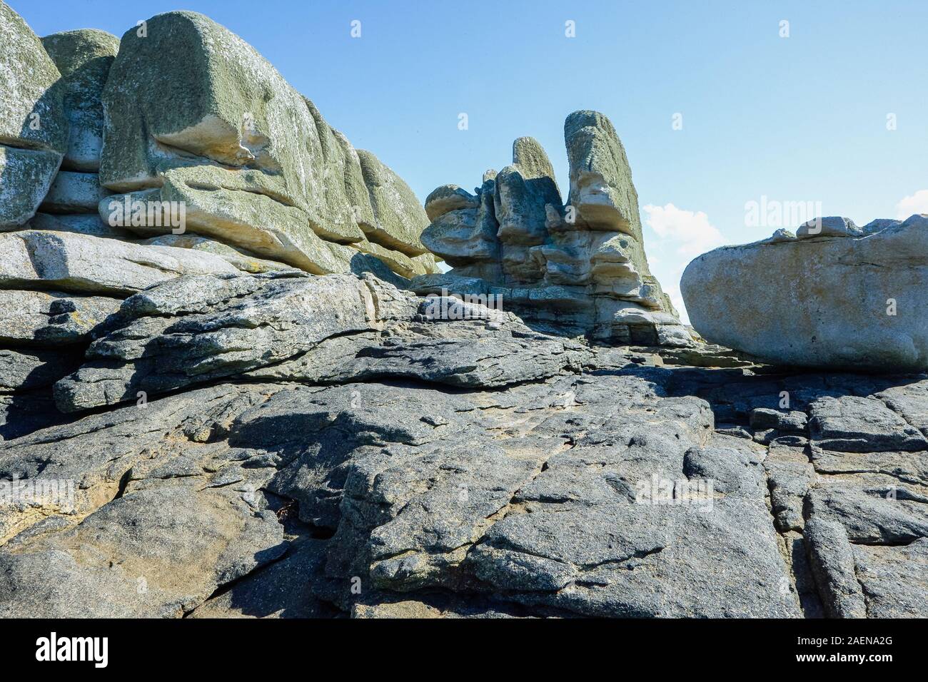 Big rocks at the coast of Brittany, special formation, sunlight Stock ...