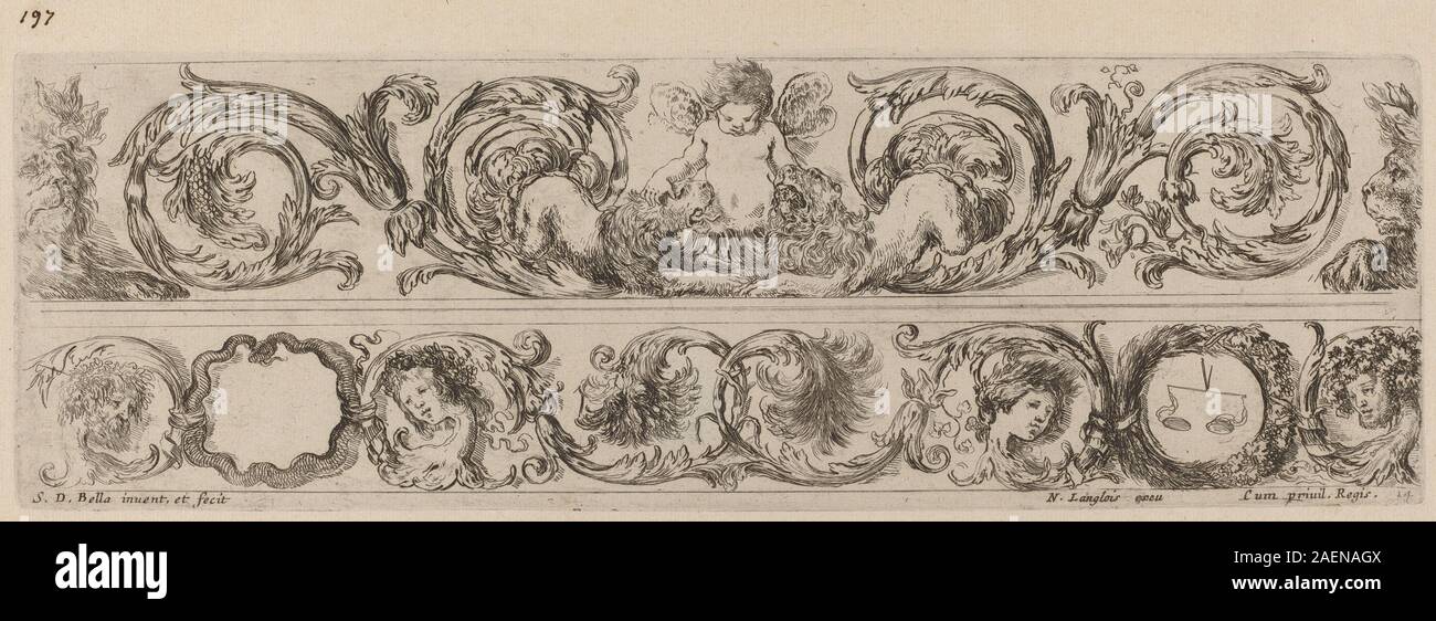 A 1648 drawing by Stefano Della Bella showing two ornamental bands with ...