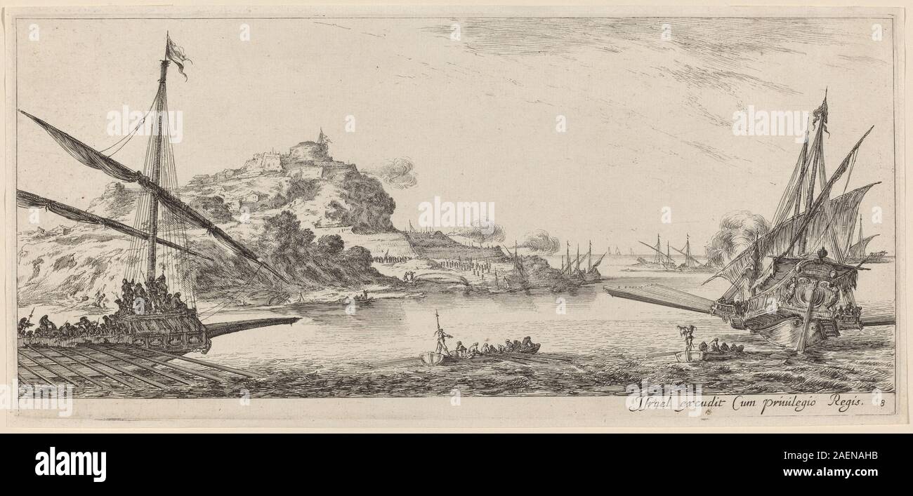 An etching by Stefano Della Bella circa 1647 depicting two galleys with ...