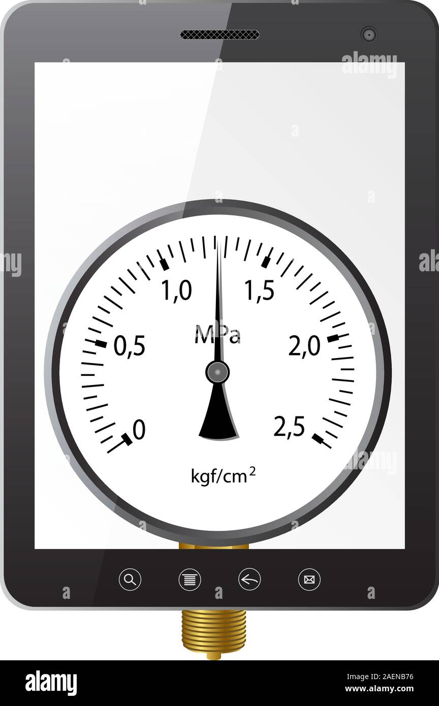 Tablet PC computer with manometer screen isolated on white background ...