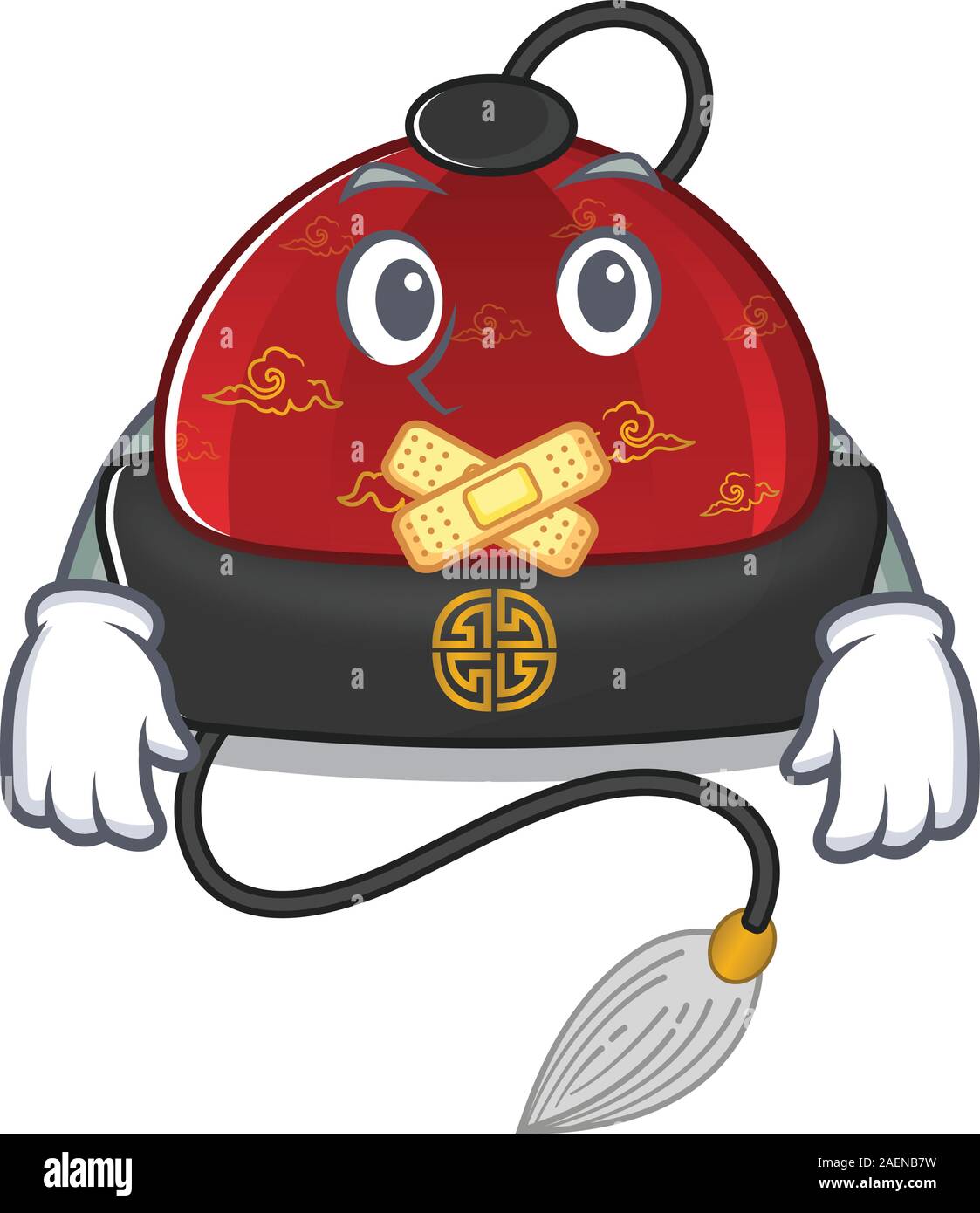 Traditional chinese hat mascot cartoon character style making silent ...