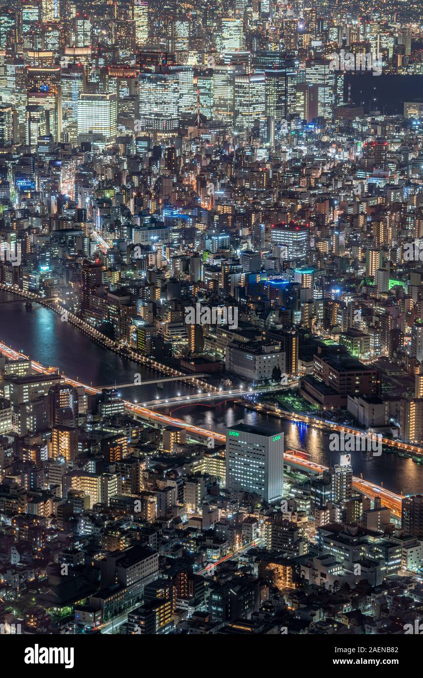Aerial view of Tokyo Skyline by night Stock Photo - Alamy