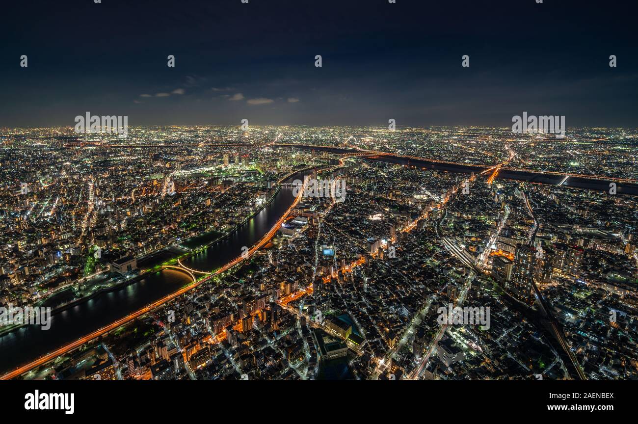 Aerial view of Tokyo Skyline by night Stock Photo - Alamy