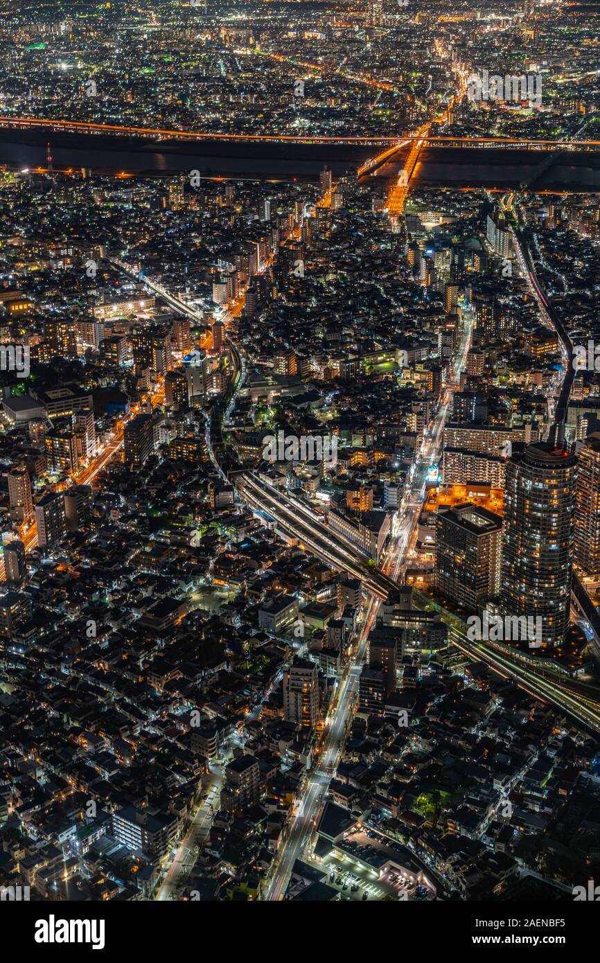 Aerial view of Tokyo Skyline by night Stock Photo - Alamy