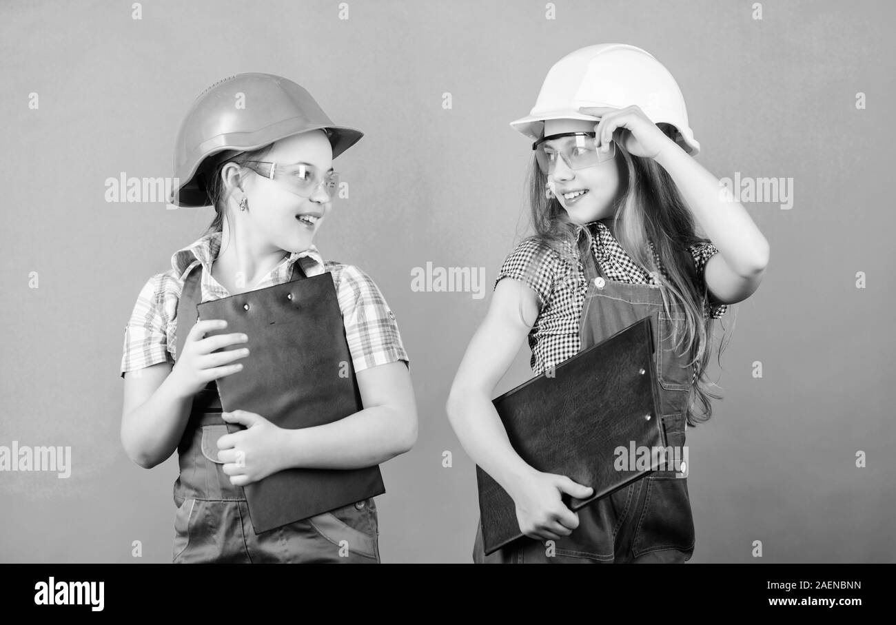 Builder engineer architect. Future profession. Kids girls planning ...