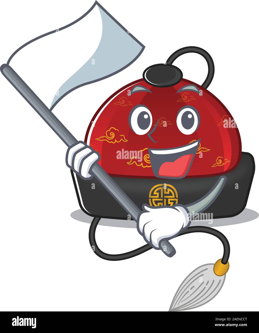 cute flag standing with traditional chinese hat cartoon character style ...
