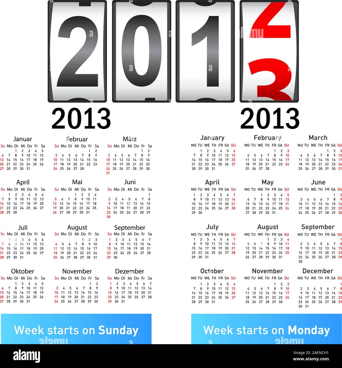 Stylish German calendar for 2013. In German and English Stock Vector ...