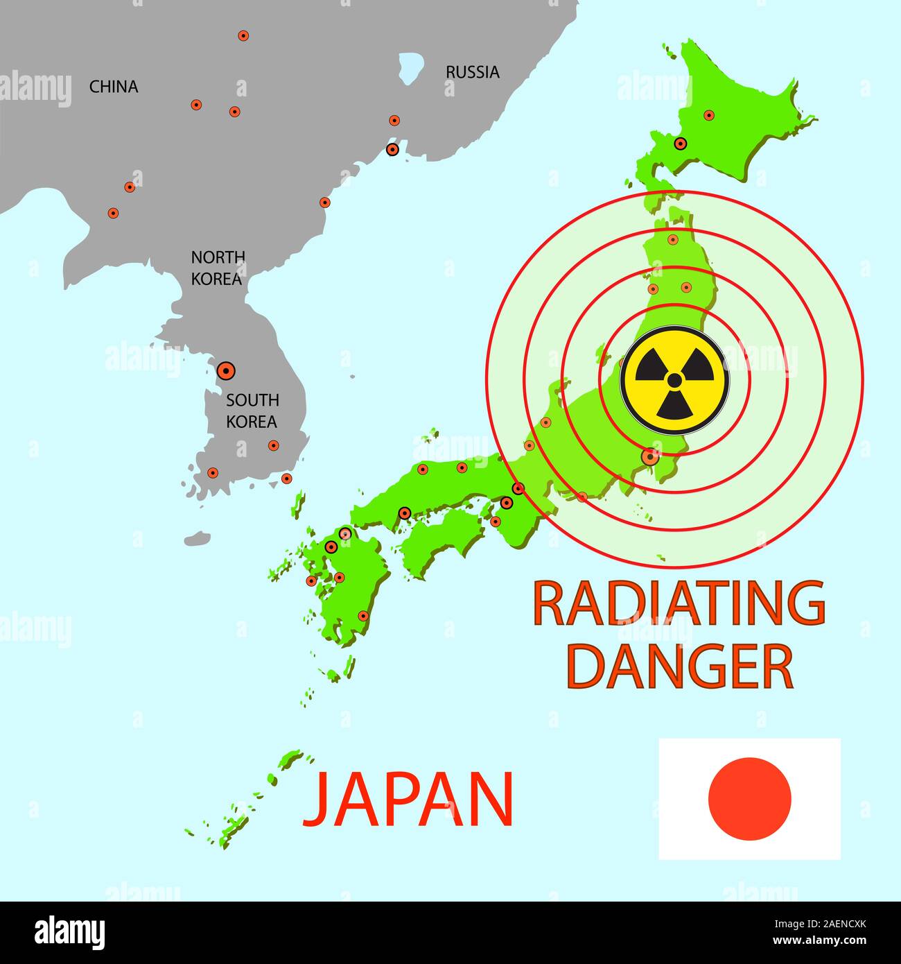 Japan map with danger on an atomic power station Stock Vector Image ...