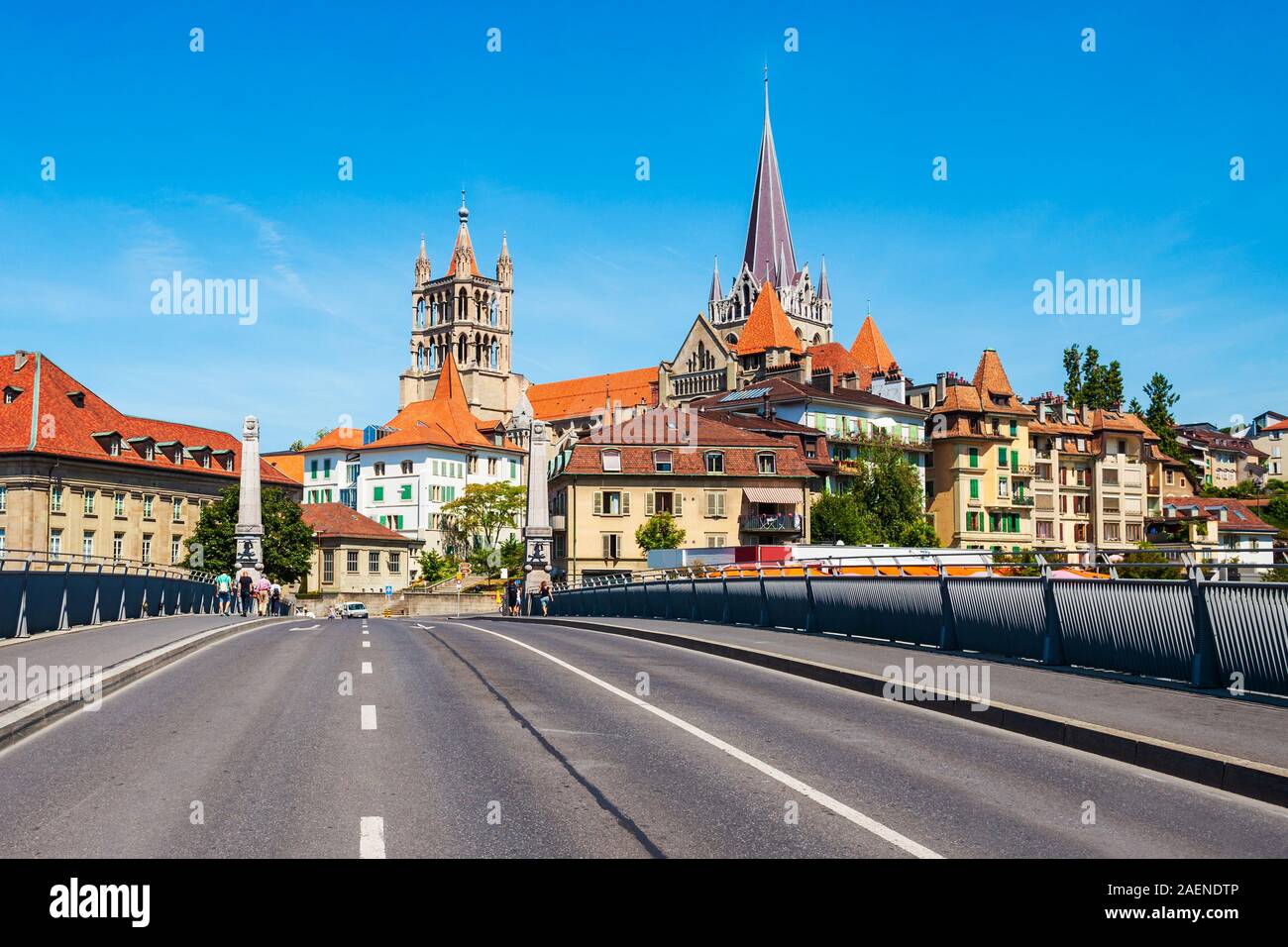Pont Charles Bessieres bridge and Cathedral of Notre Dame of Lausanne ...