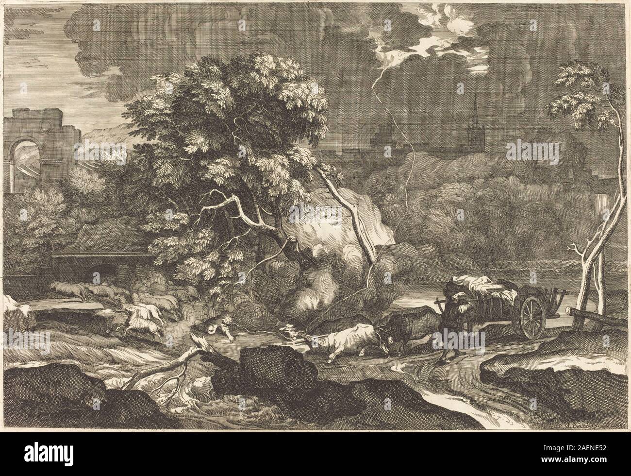 Sébastien Bourdon, Landscape with a Frightened Waggoner, Landscape with ...