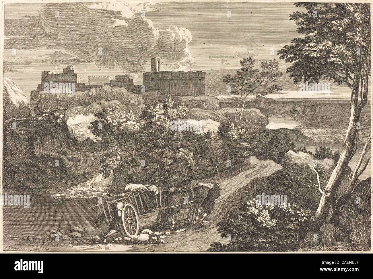 Sébastien Bourdon, Landscape with Wagon, Landscape with Wagon Stock ...