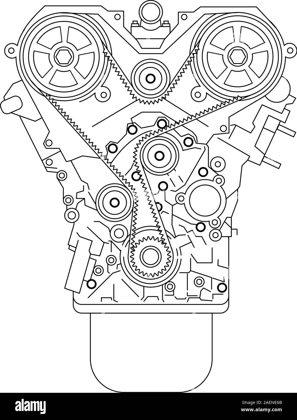 Internal combustion engine, as seen from in front. Vector illustration ...