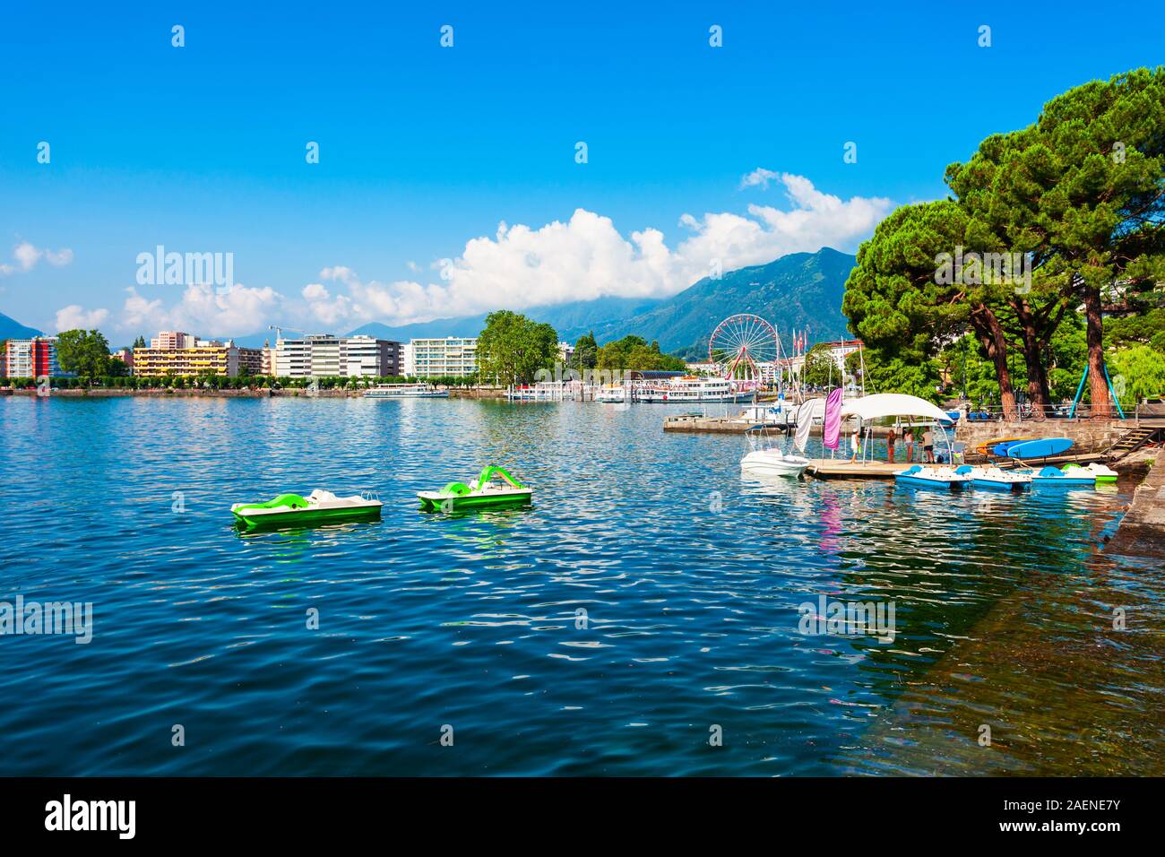 Locarno port with yacht and boats. Locarno is a town located on Lake ...