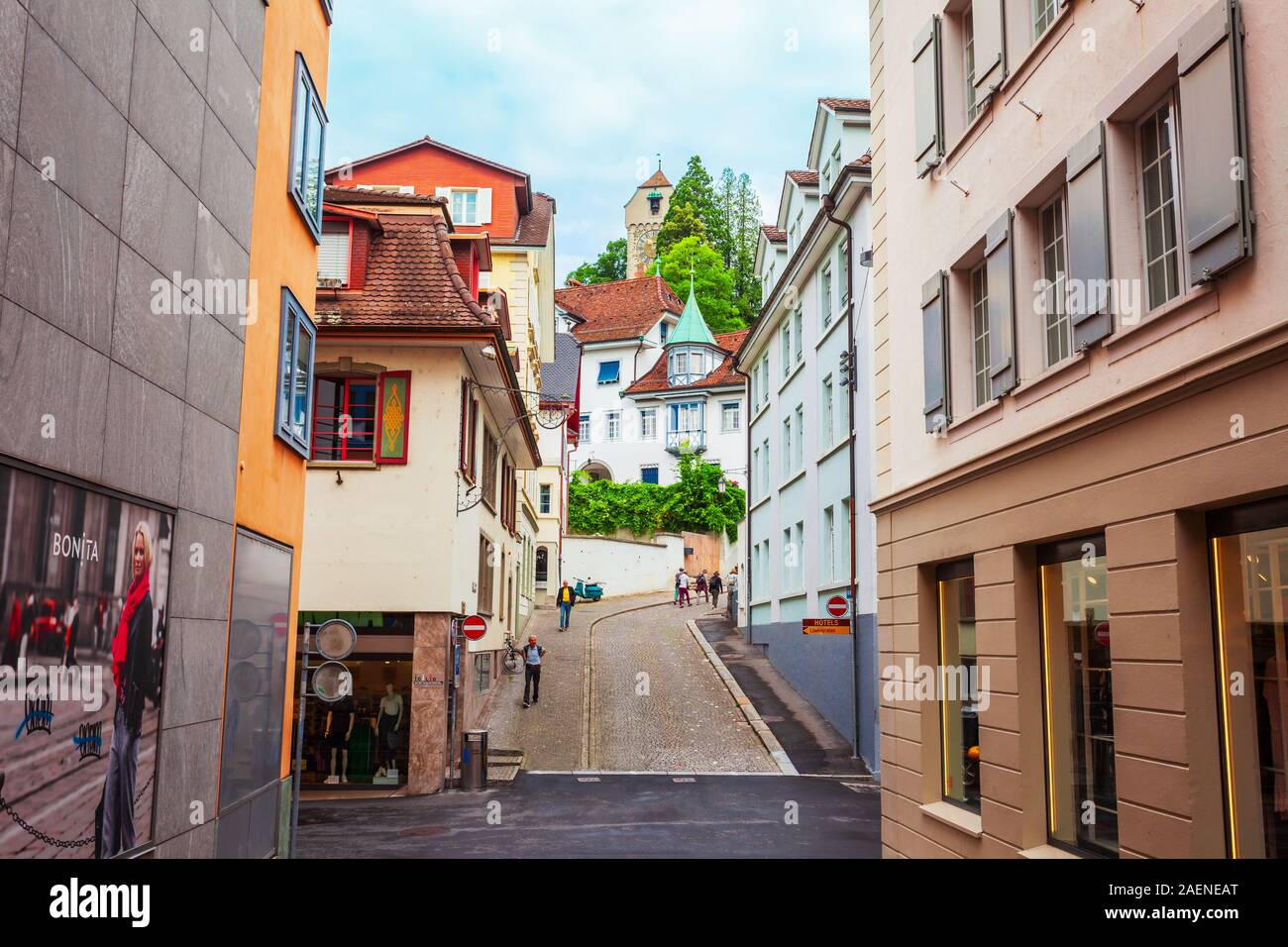 Street with colorful local style houses in Lucerne. Lucerne or Luzern ...