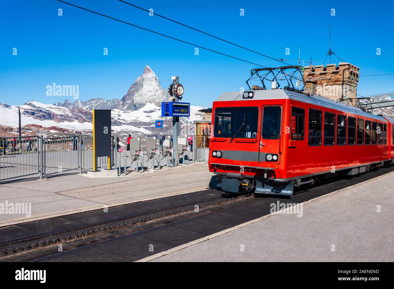 Train near the Gornergrat Bahn Railway, a mountain rack railway near ...
