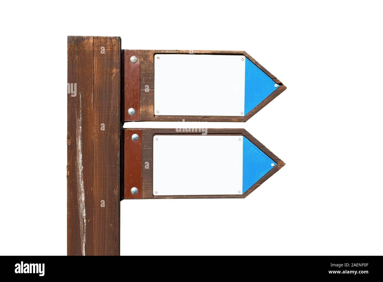 wooden signpost of directions on a white background Stock Photo - Alamy