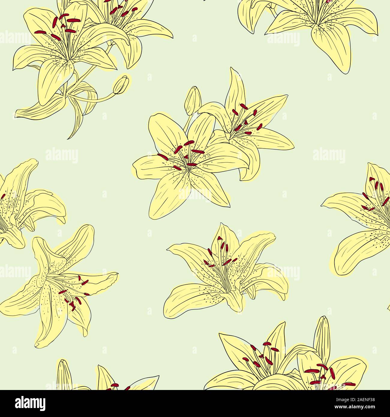 Beautiful seamless wallpaper with blooming lilies with on background ...