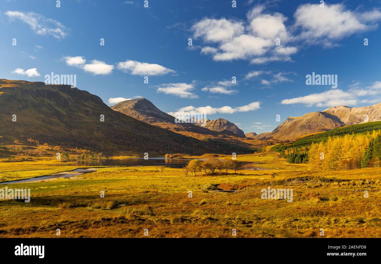 Beautiful autumn colours in mountain valley in the Scottish Highlands ...
