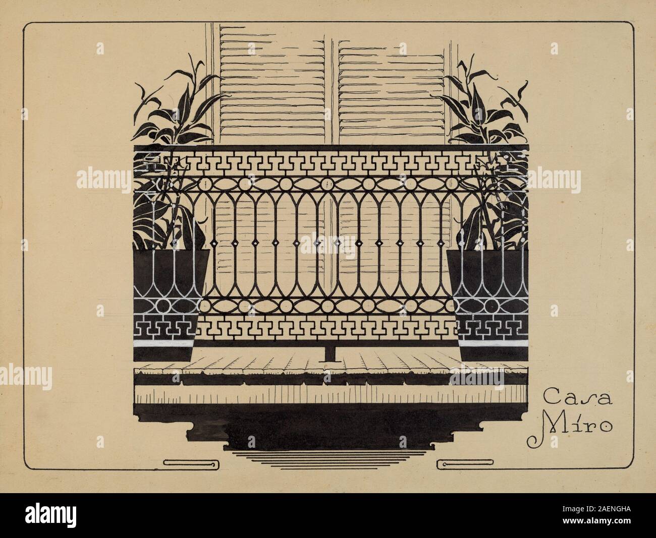 A cast iron balcony rail designed by Thomas Byrne around 1936. The work ...