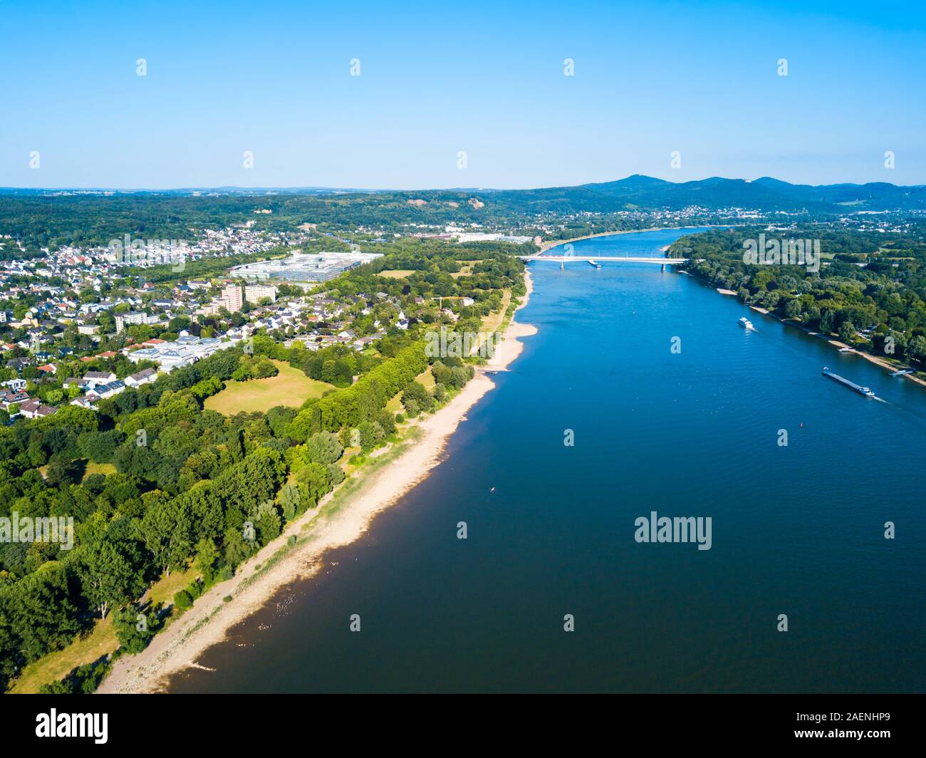 Rhine river aerial panoramic view in Bonn city in Germany Stock Photo ...