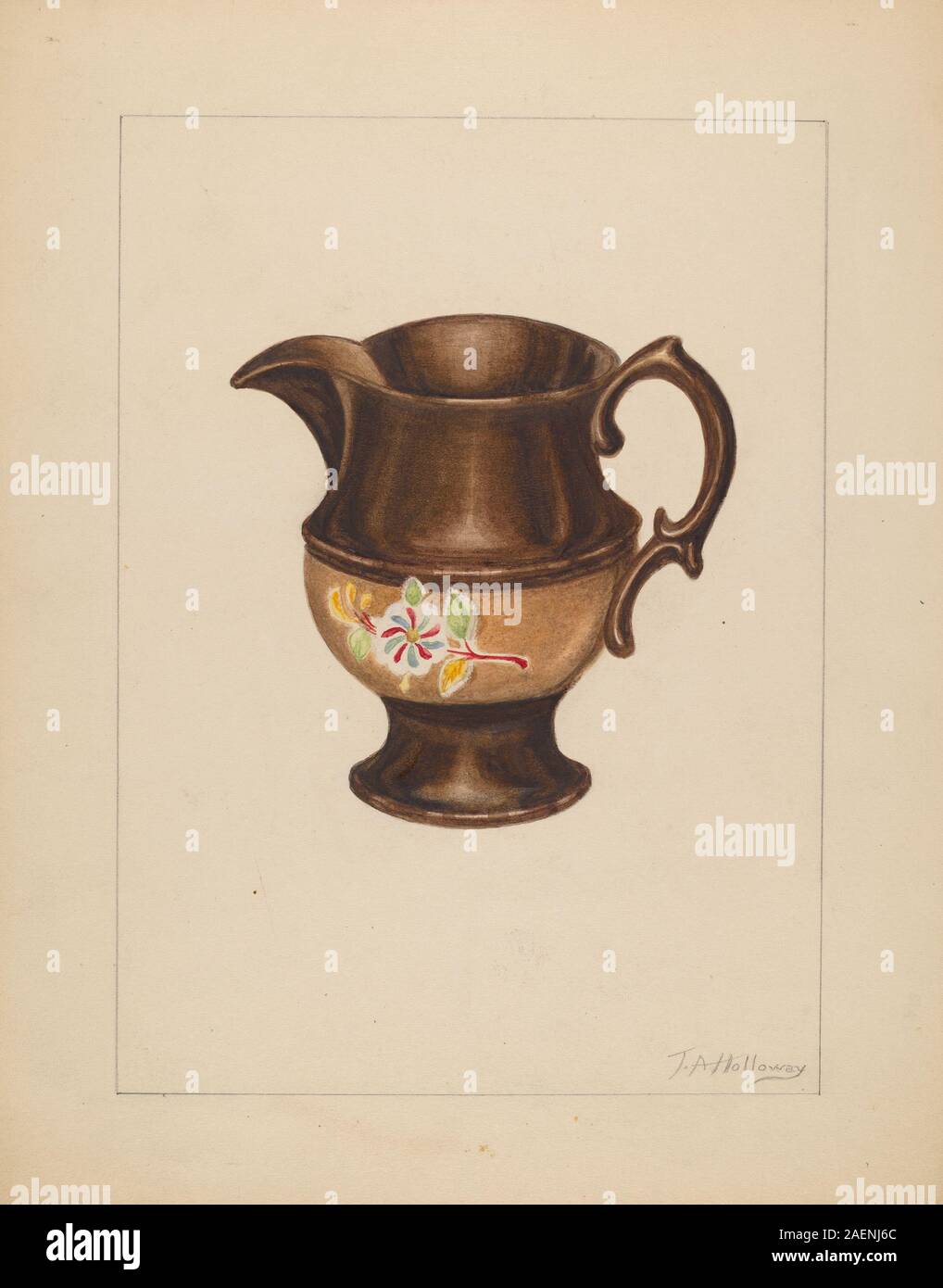 Ceramic small pitcher by Thomas Holloway, circa 1937, showing handle ...