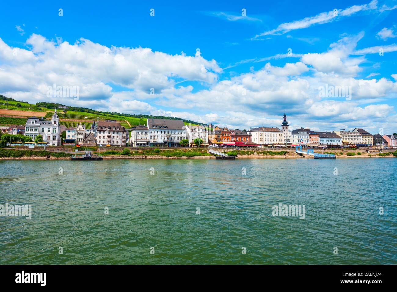 Rudesheim am Rhein aerial panoramic view. Rudesheim is a winemaking ...