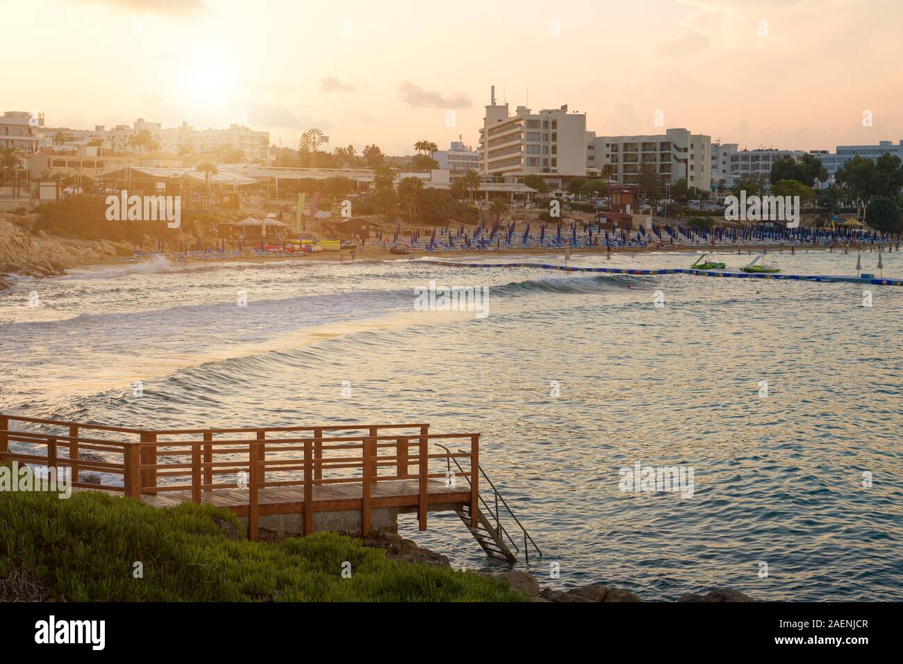 Fig Tree Beach in Protaras on sunset. One of the popular beaches in ...