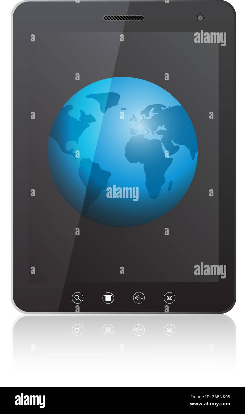 Tablet PC computer with globe screen isolated on white background ...
