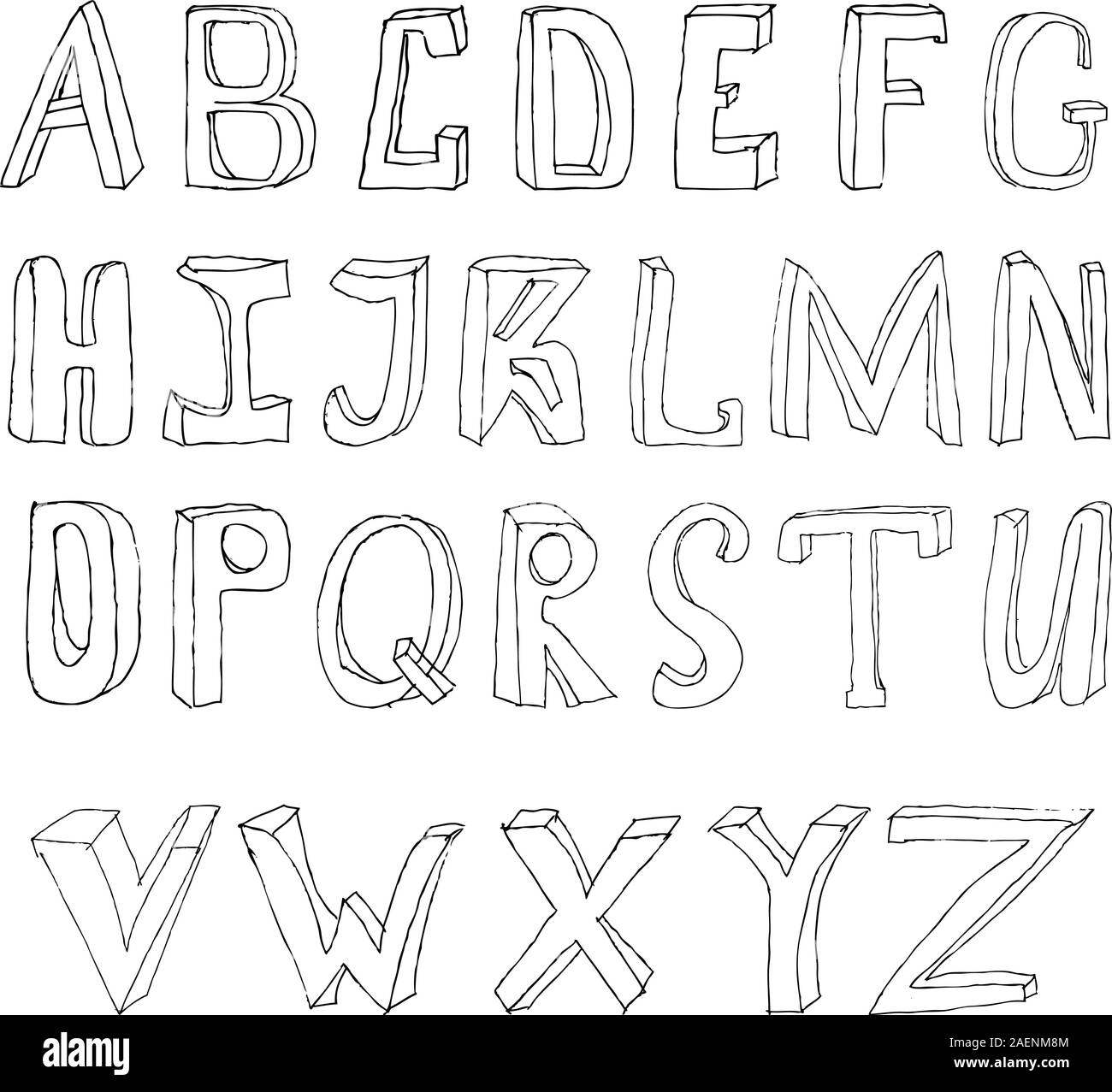 Hand drawing alphabet vector illustration set in black ink Stock Vector ...