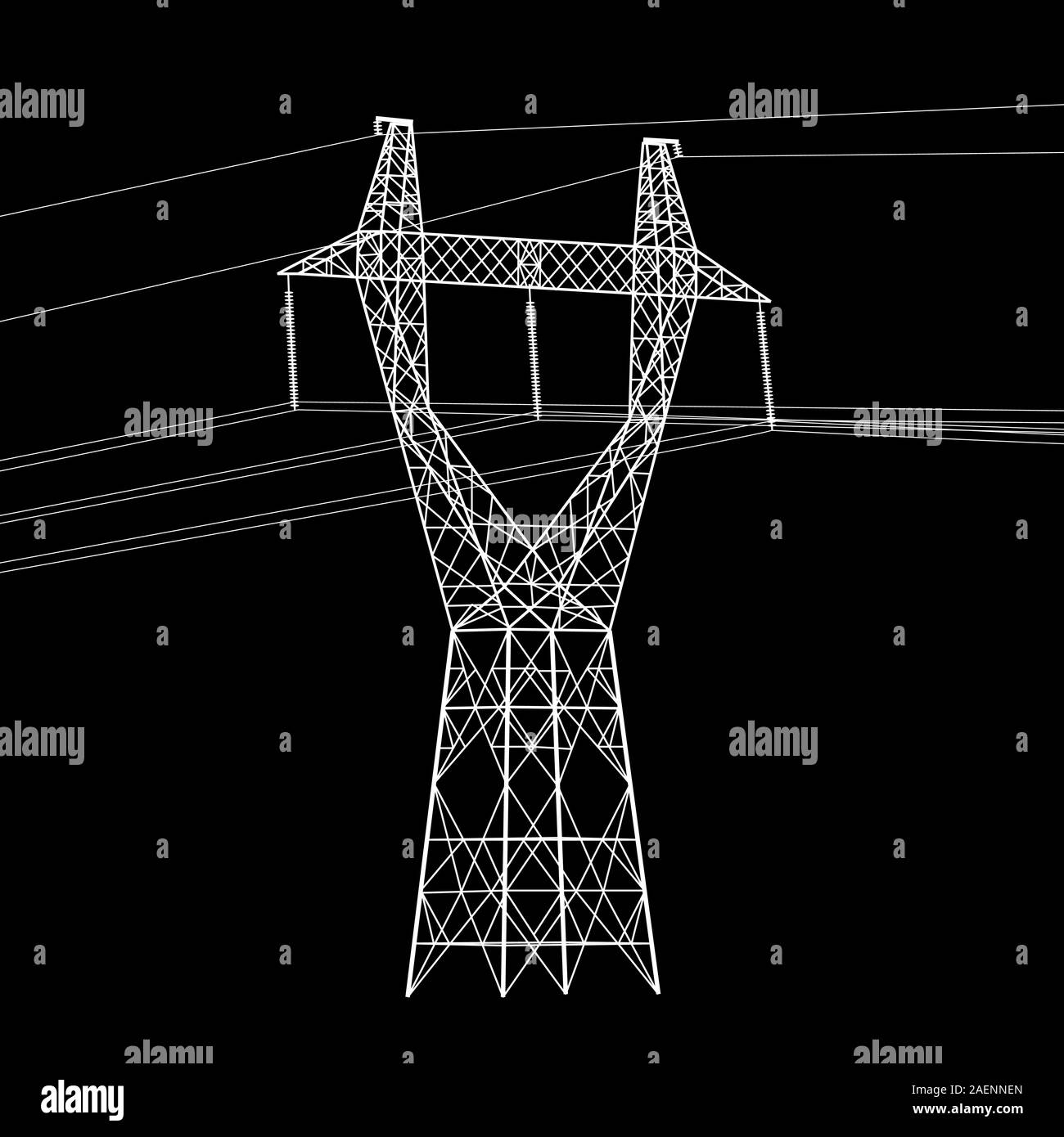Silhouette of high voltage power lines. Vector illustration Stock ...