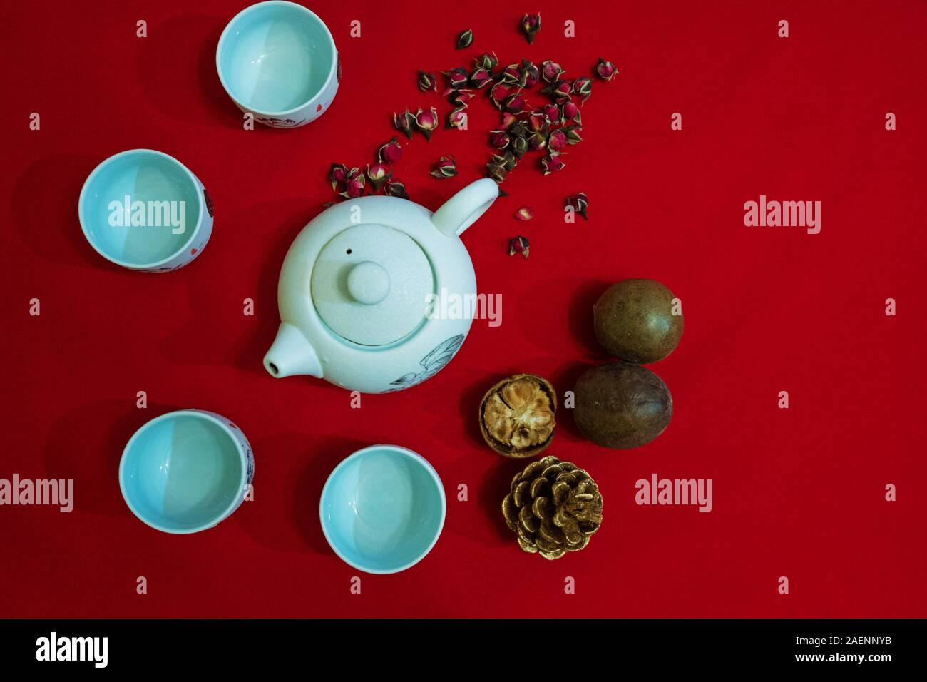 Tea composition with Chinese traditional tea cups and teapot on the ...