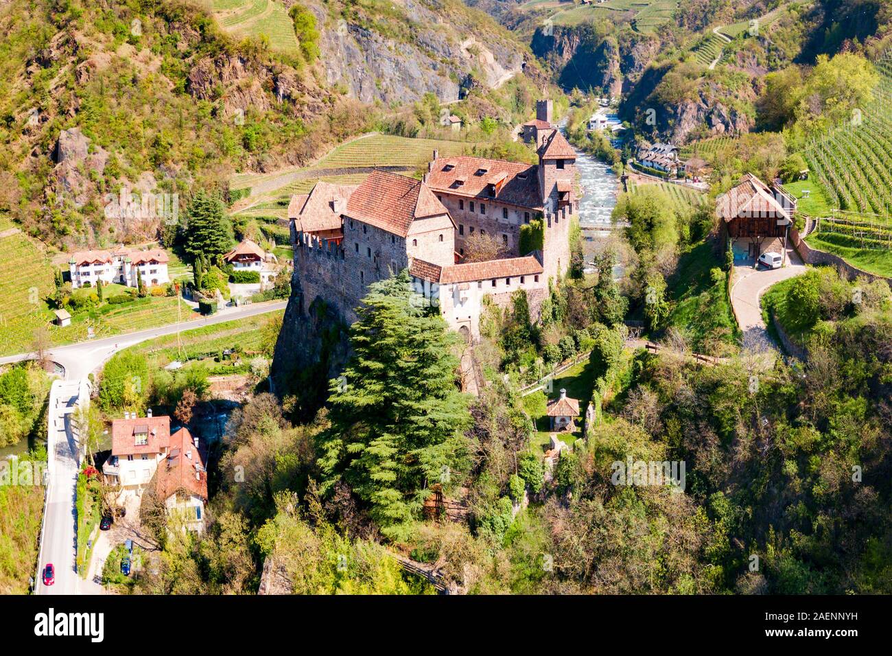 Runkelstein Castle or Castel Roncolo is a medieval fort on a rocky spur ...