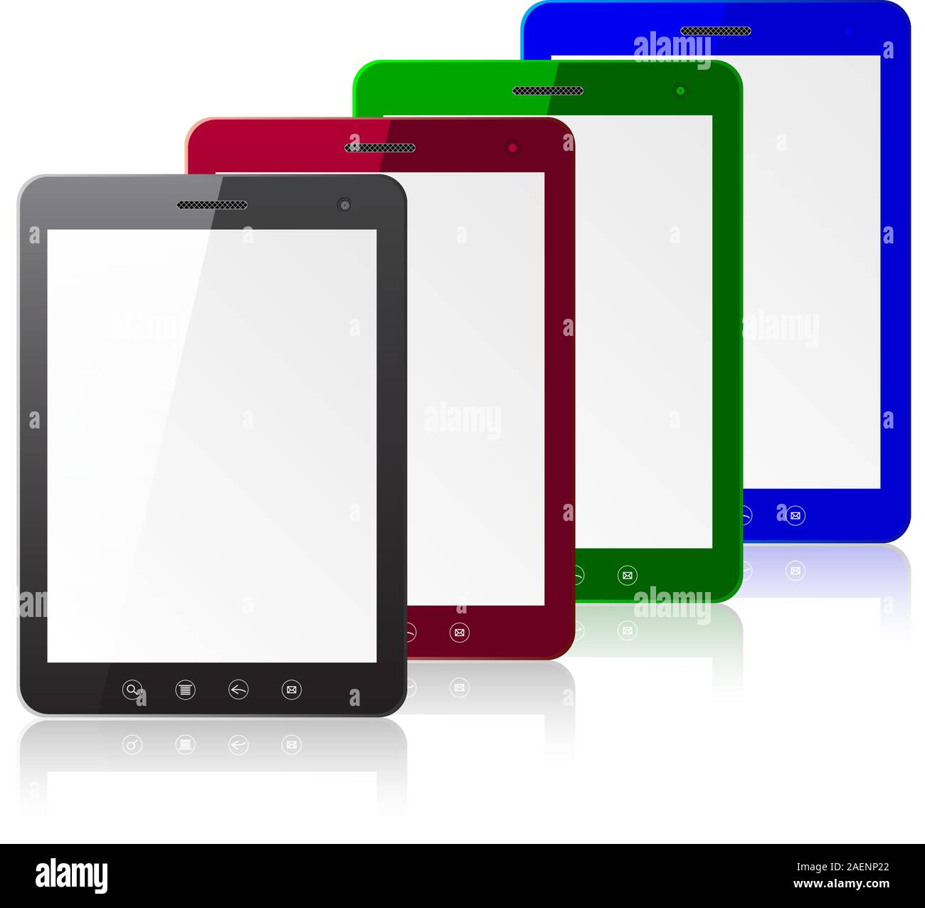 Four color tablet PC computer with blank screen isolated on white ...