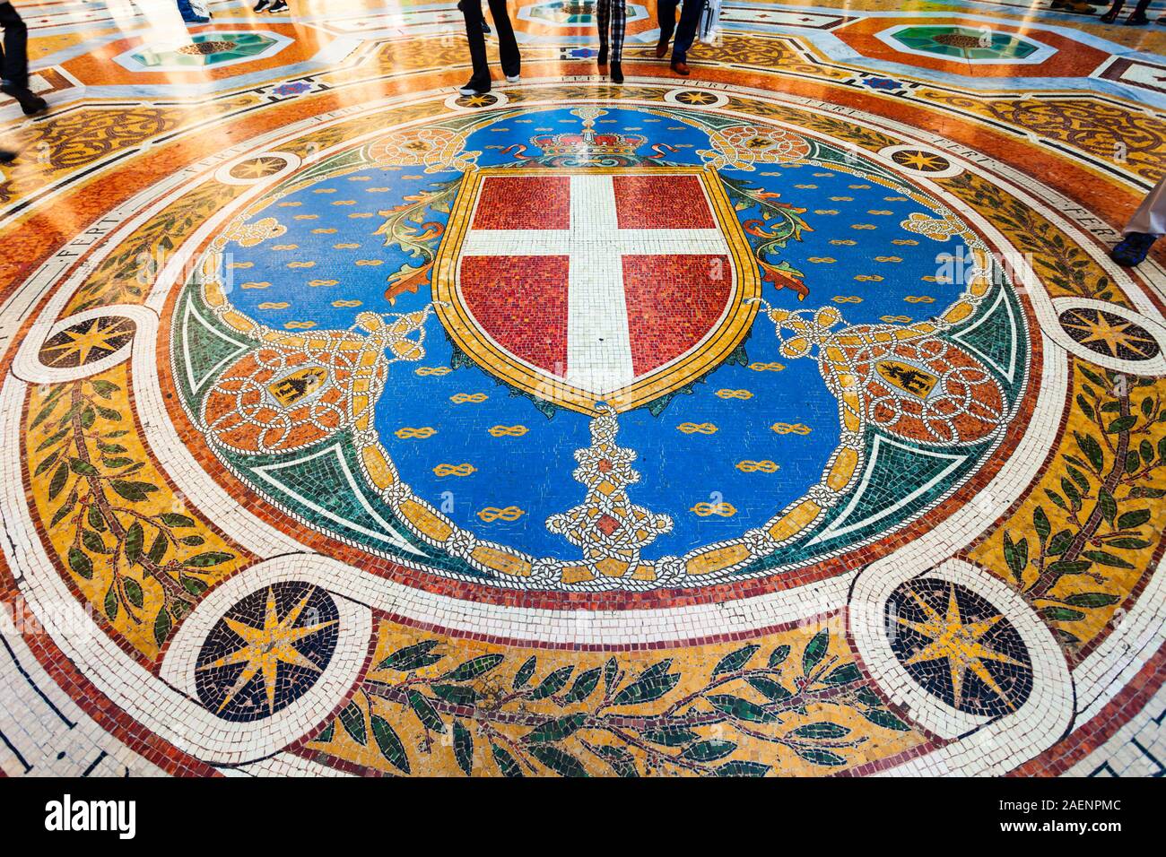 Mosaic design pattern on the floor of the Galleria Vittorio Emanuele II ...
